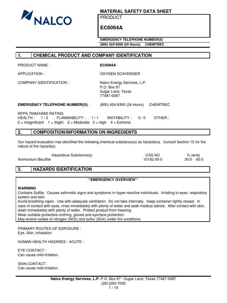 Oxygen Scavenger MSDS | Dangerous Goods | Toxicity