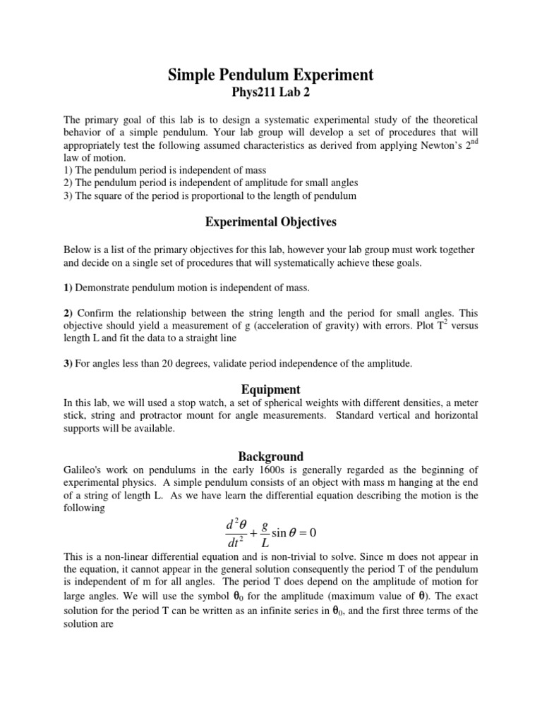 Physics 211 Lab 2 | PDF | Pendulum | Mass