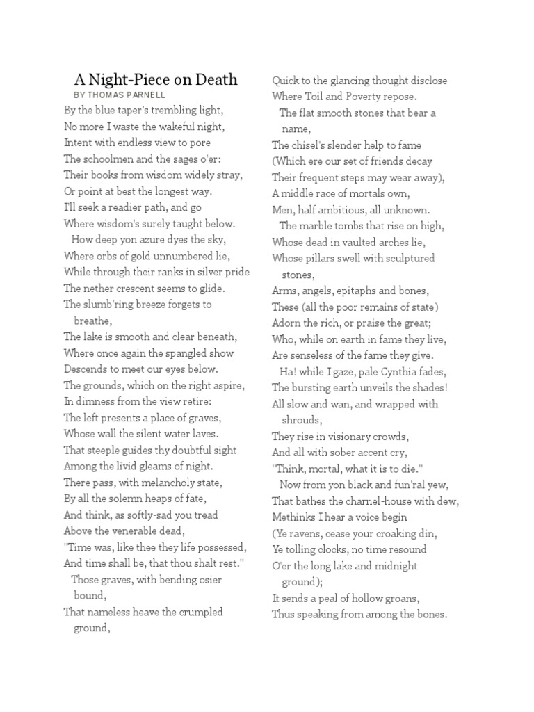 A Night-Piece On Death: by Thomas Parnell | PDF | Religion And Belief