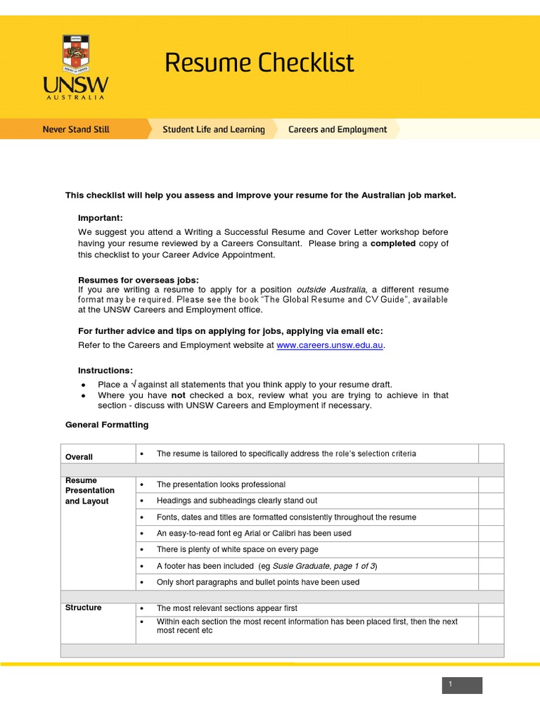 Info Sheet Resume Checklist Rebranded 2015 | PDF | Résumé | Communication