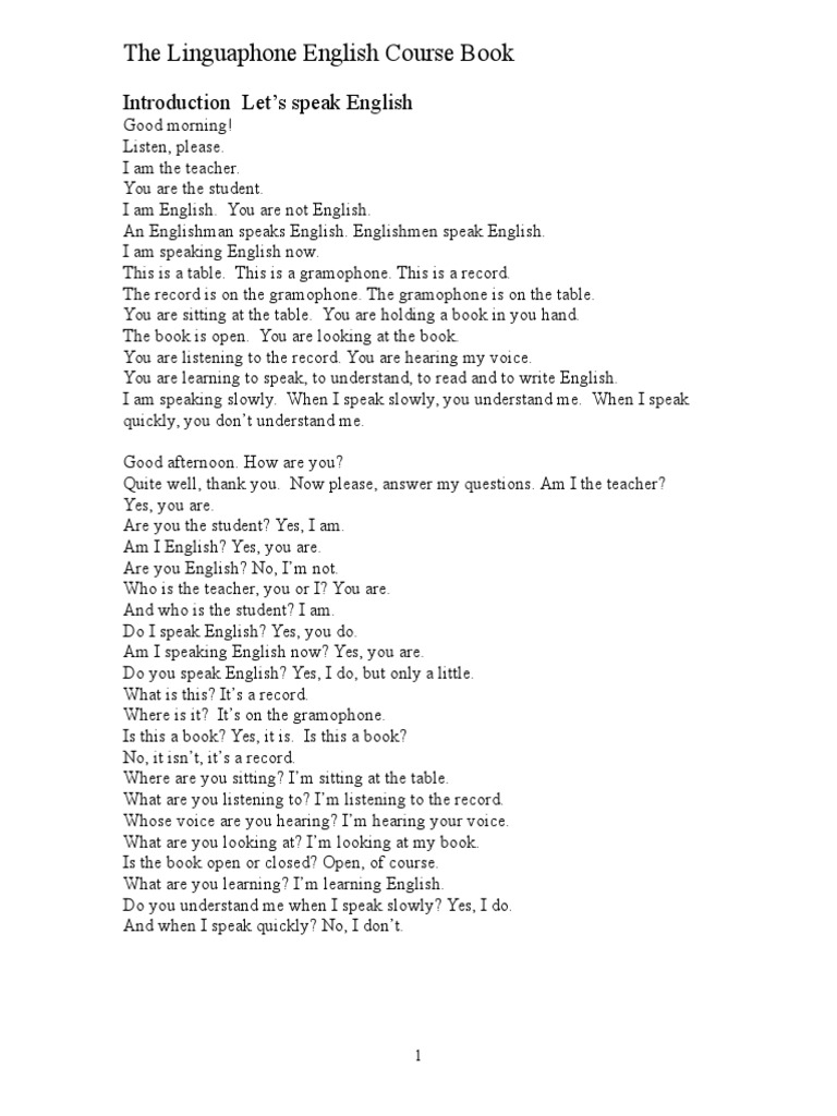 Linguaphone Course, Lesson 1-2 | PDF | Wife