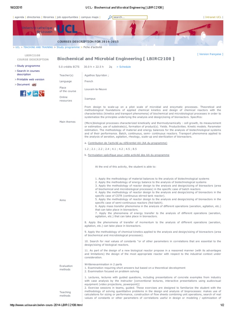UCL - Biochemical and Microbial Engineering (LBIRC2108) | PDF ...