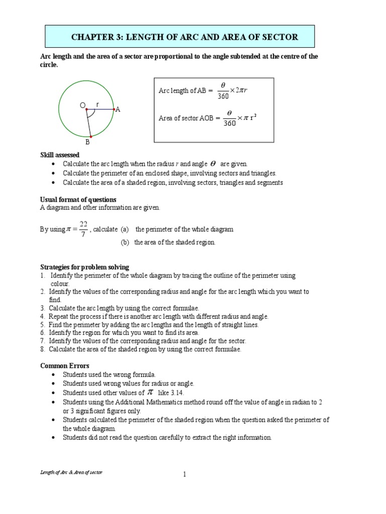 Arc Length & Sector Area Calculation | PDF | Angle | Area