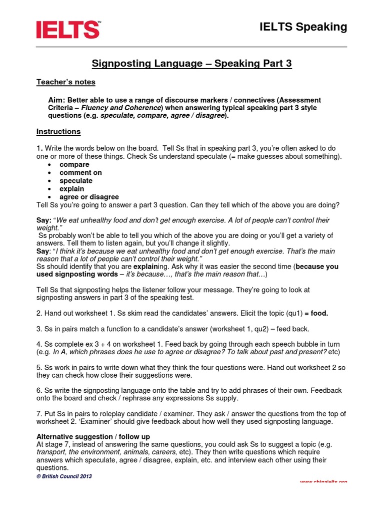 Ielts speaking lesson plan | International English Language Testing ...