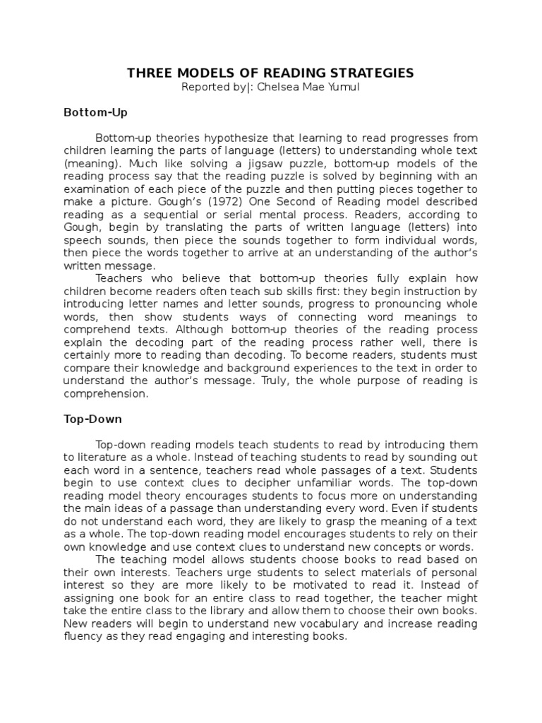 Three Models of Reading Strategies | PDF | Reading Comprehension ...