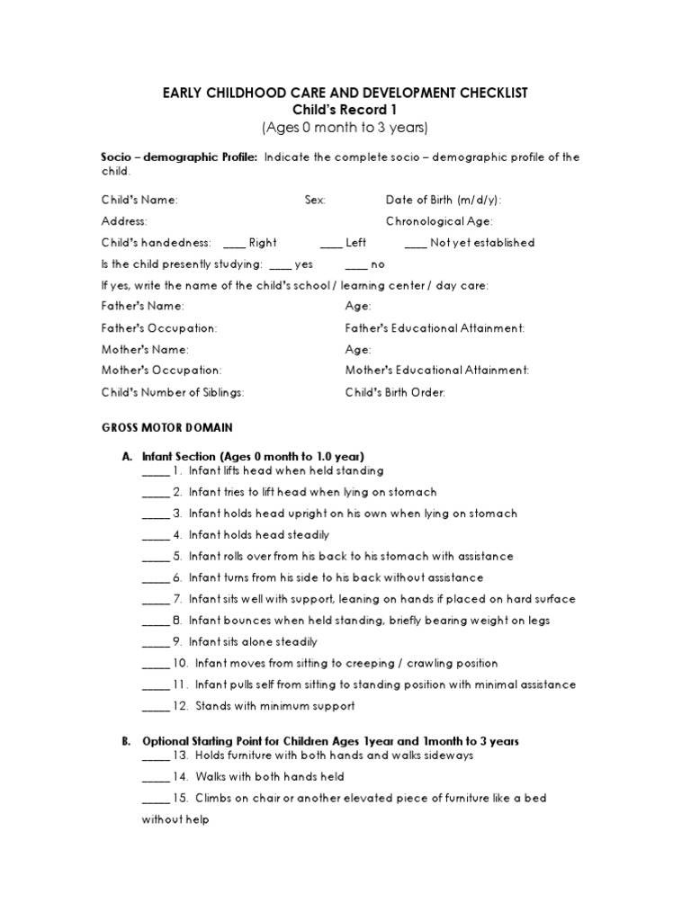 Toddler ECCD Checklist | Infants | Human Development