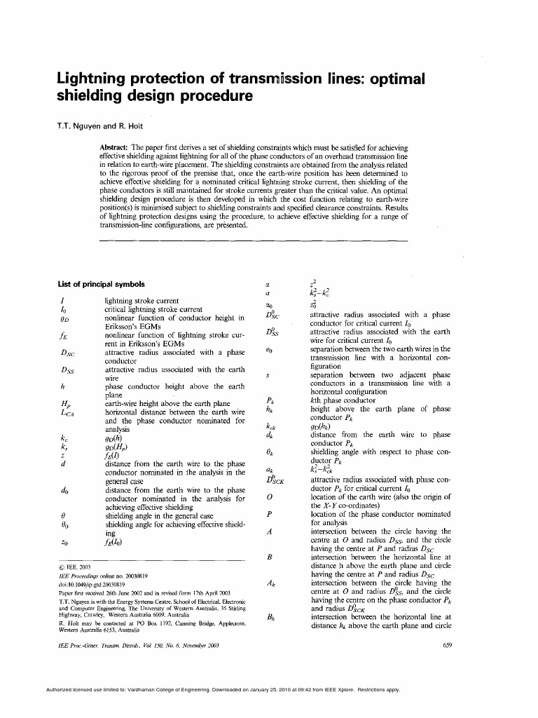 Lightning Protection of Transmission Lines: Optimal Shielding | PDF | Electric Power ...