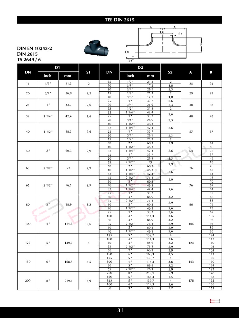 Tee STD SCH XS Din 2615 PDF | PDF