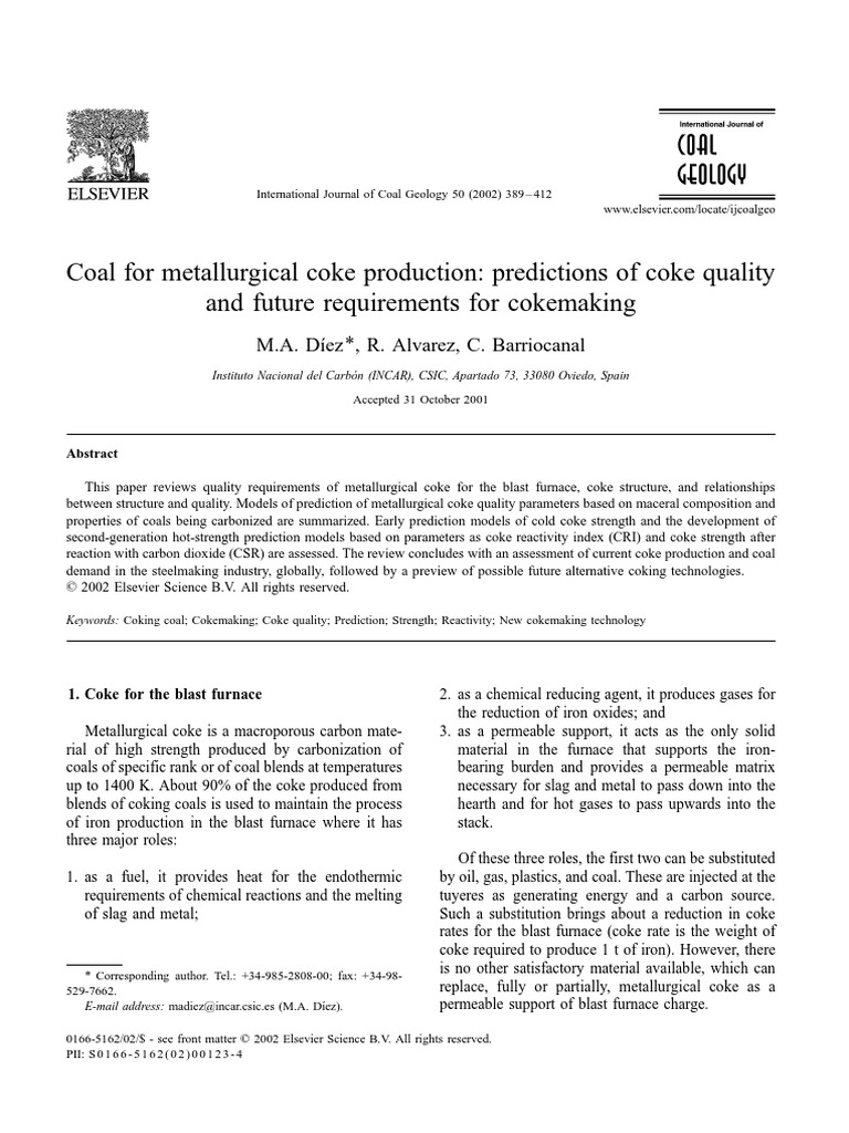 Coal For Metallurgical Coke Production | PDF | Coke (Fuel) | Blast Furnace