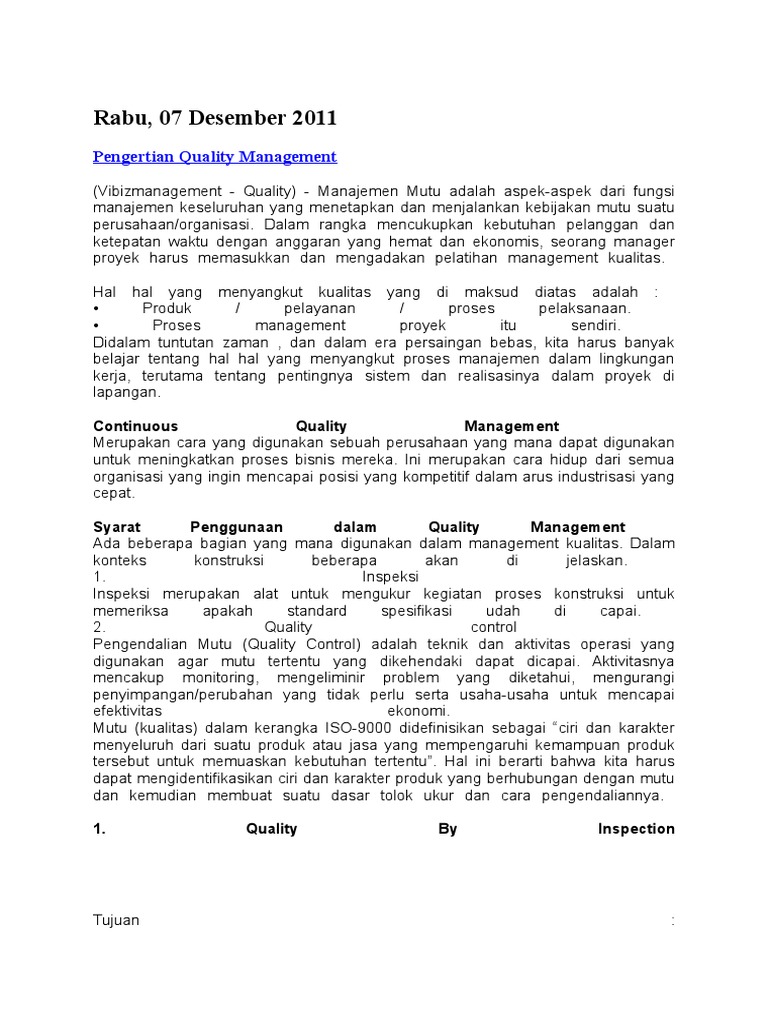 Contoh Manajemen Mutu | PDF