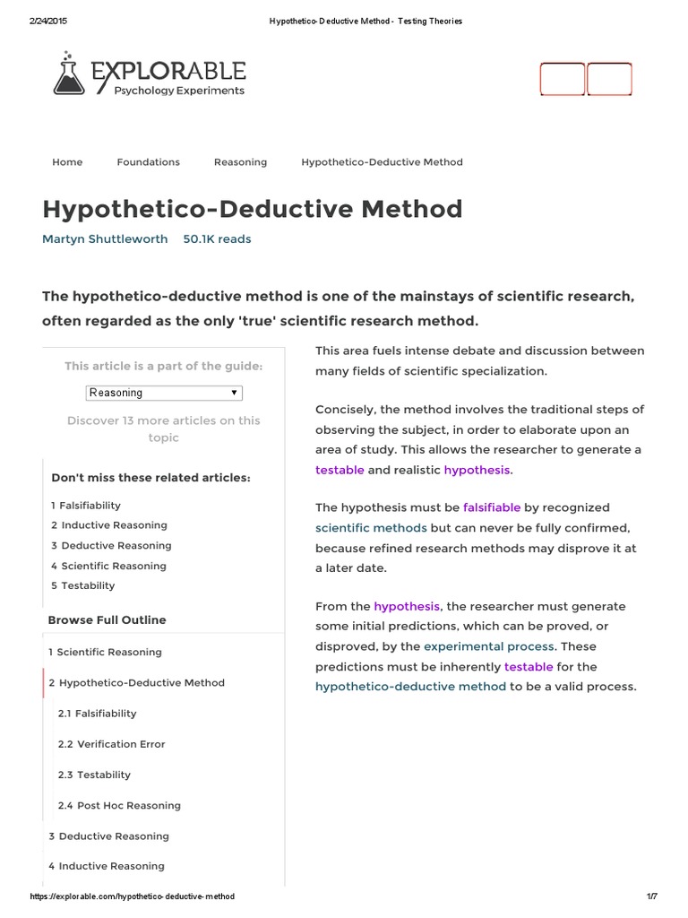 Hypothetico-Deductive Method - Testing Theories.pdf | Scientific Method ...