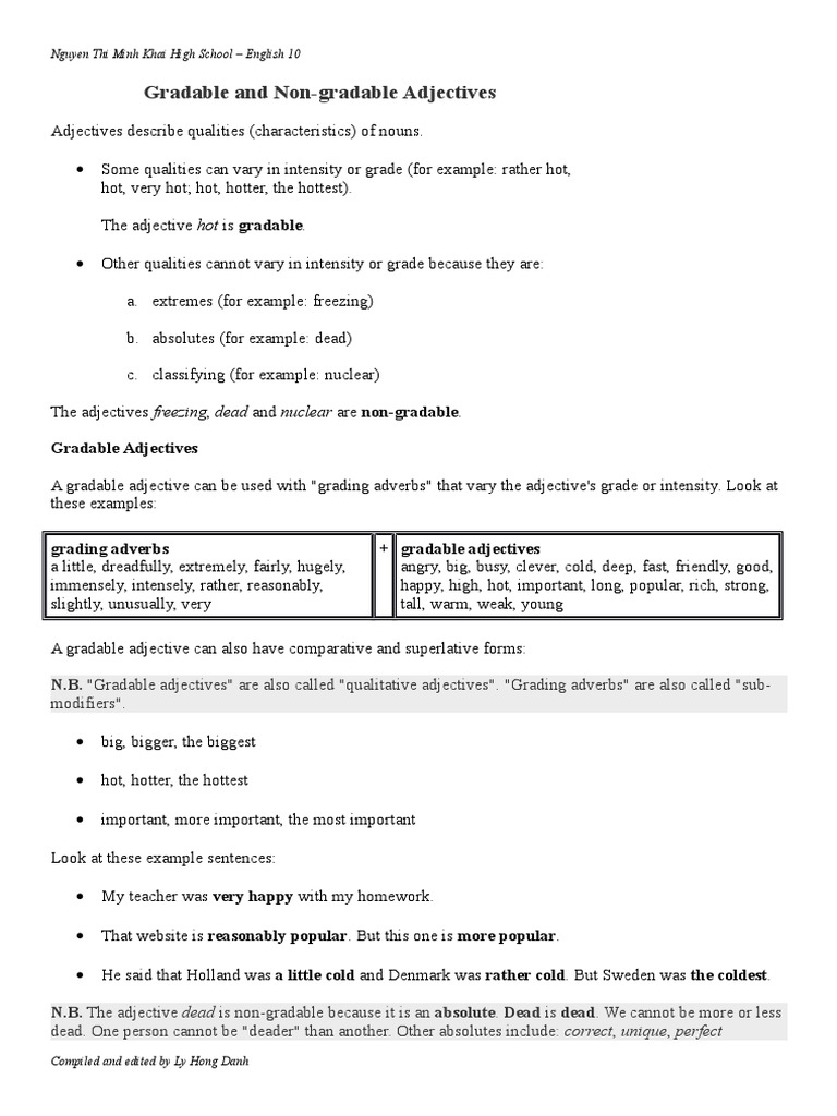 Gradable and Non Gradable Adjectives | PDF | Adjective | Adverb