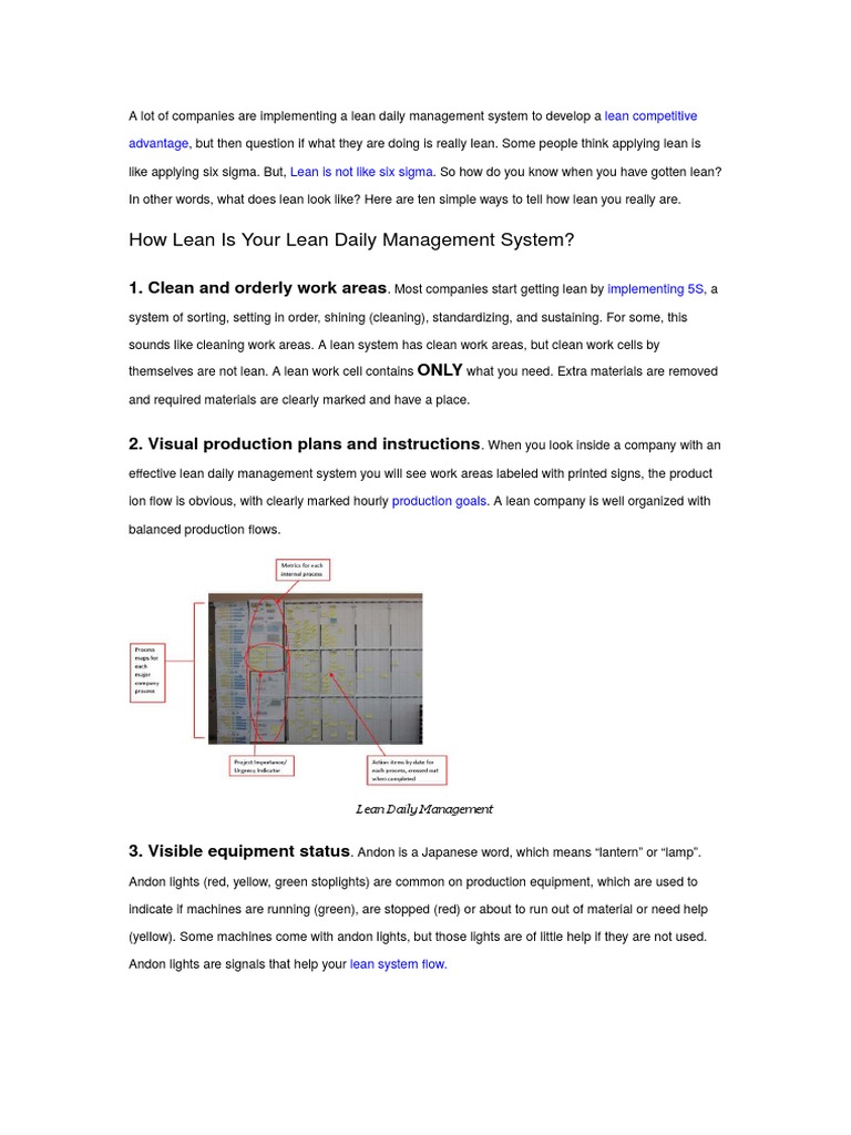 Lean Daily Management System | PDF | Lean Manufacturing | Process ...