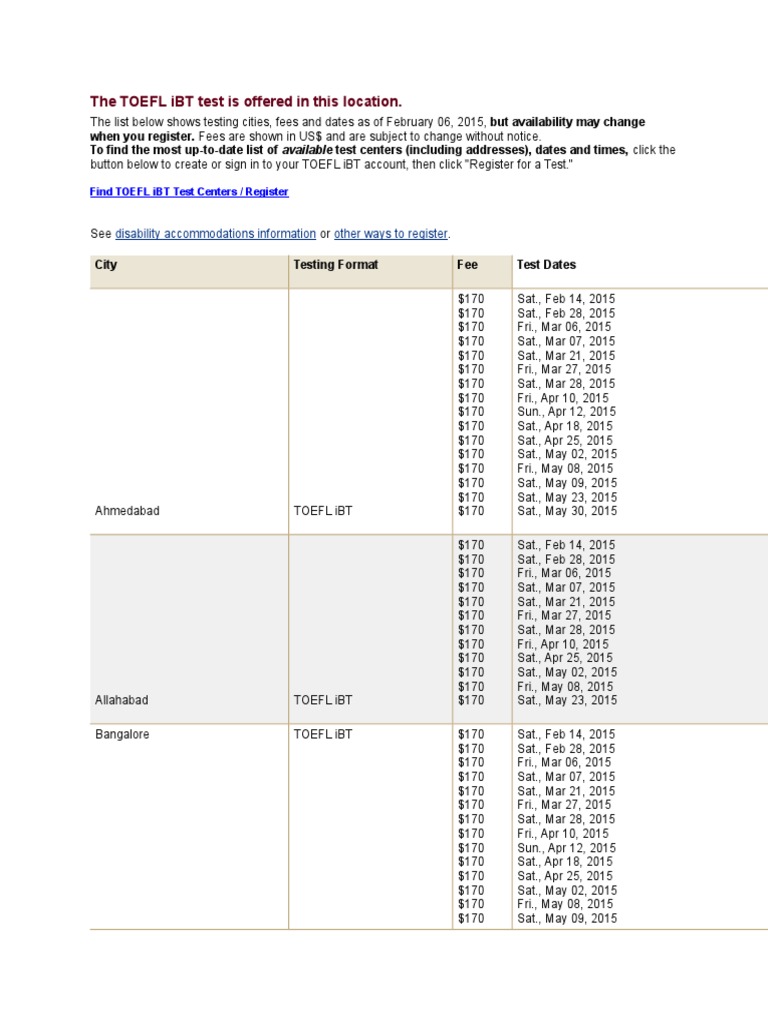 TOEFL Exam Fees | PDF | Tests | Standardized Tests