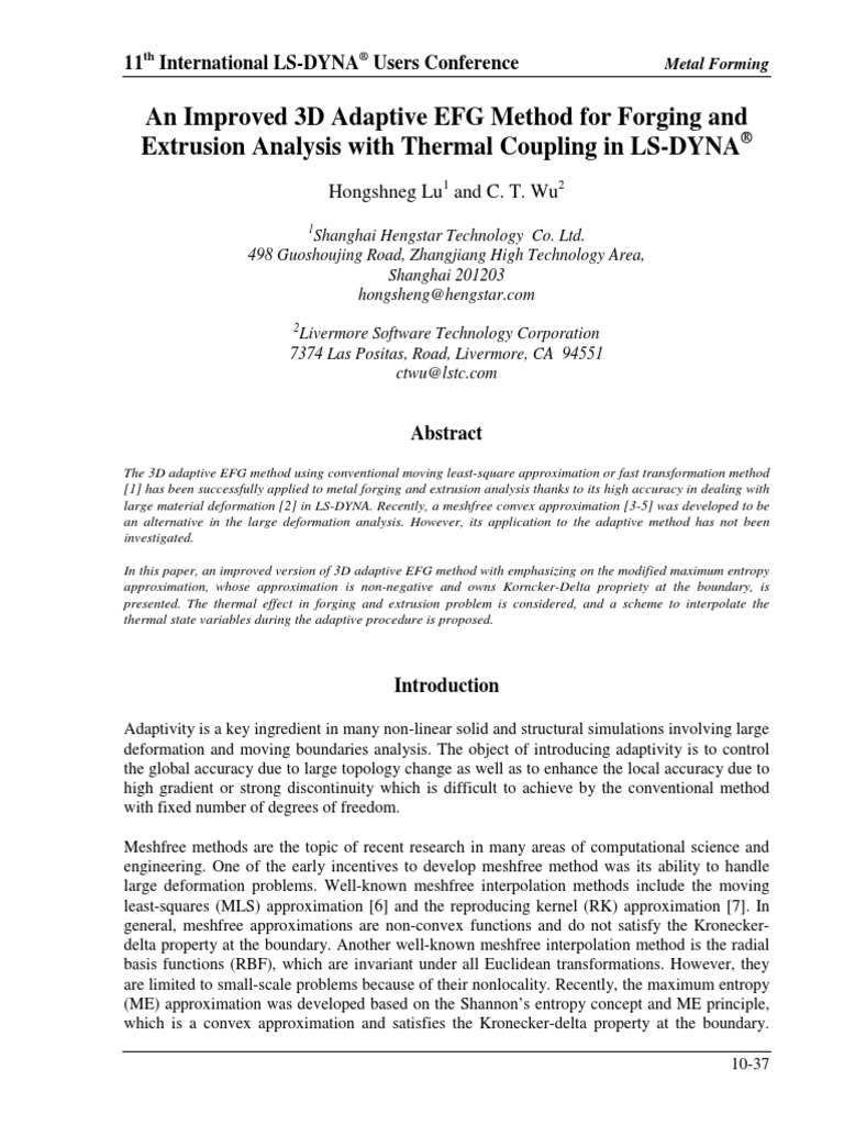 An Improved 3d Adaptive EFG Method For Forging and Extrusion Analysis ...