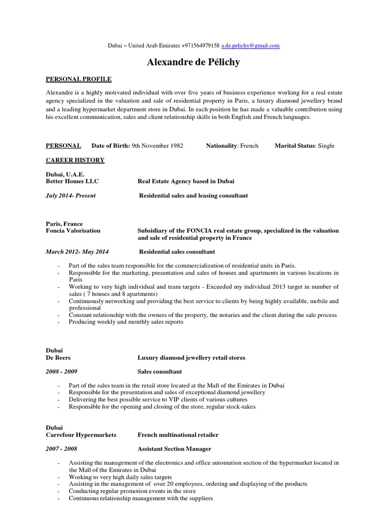 CV Alexandre de PELICHY | PDF | Dubai | United Arab Emirates
