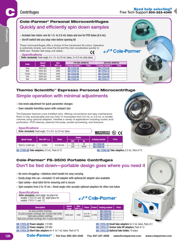 Quickly and Efficiently Spin Down Samples: Centrifuges | PDF
