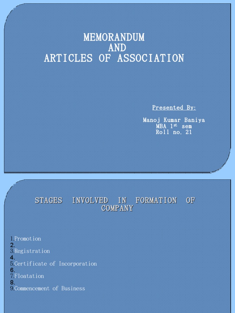 Memorandum and Articles of Association | PDF | Board Of Directors ...