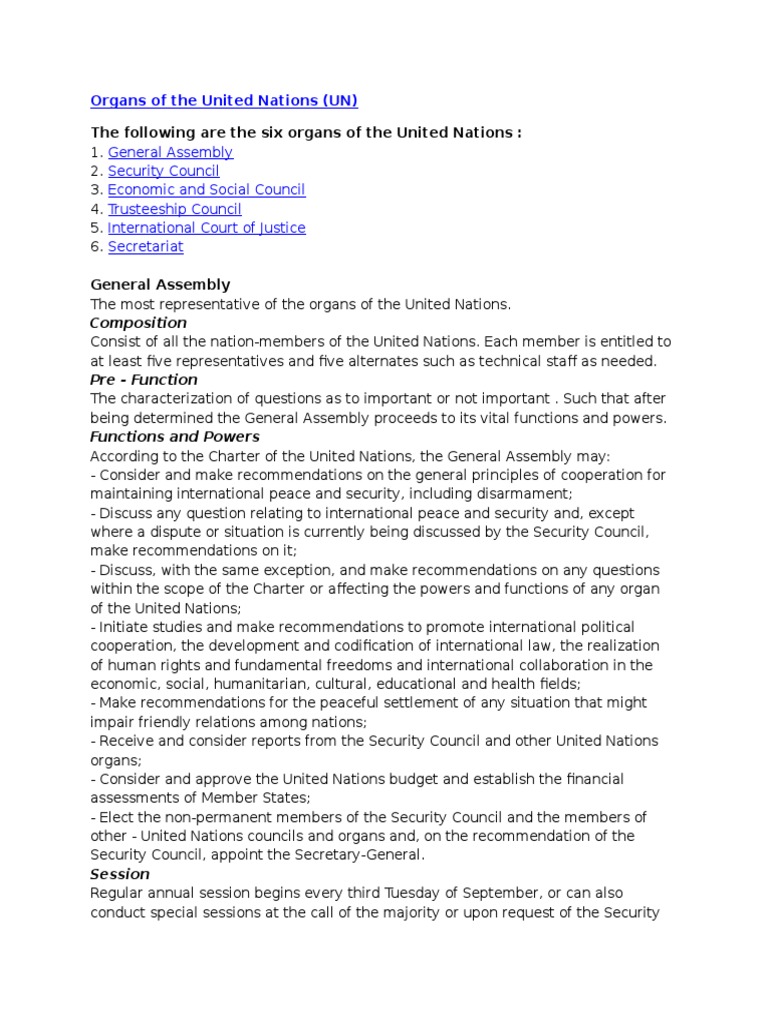 Organs of The United Nations | PDF | United Nations | International ...