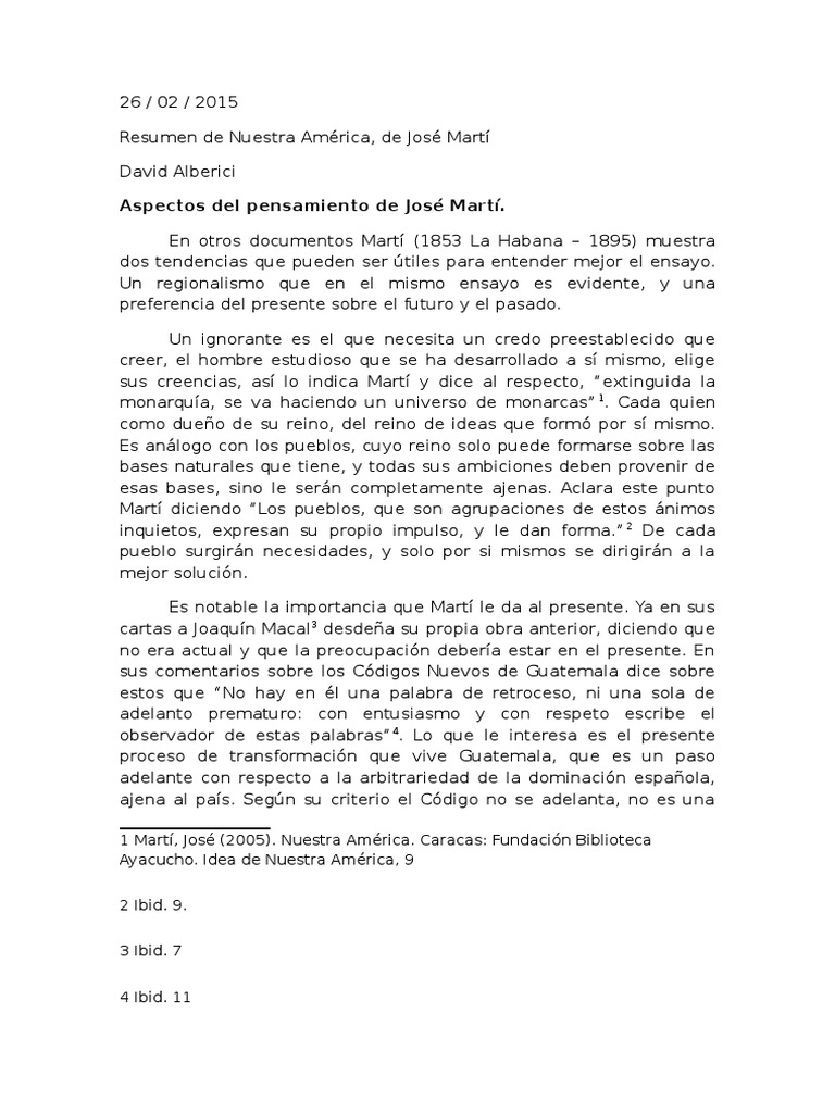 Resumen de Nuestra América de José Martí | PDF | America latina | Ensayos