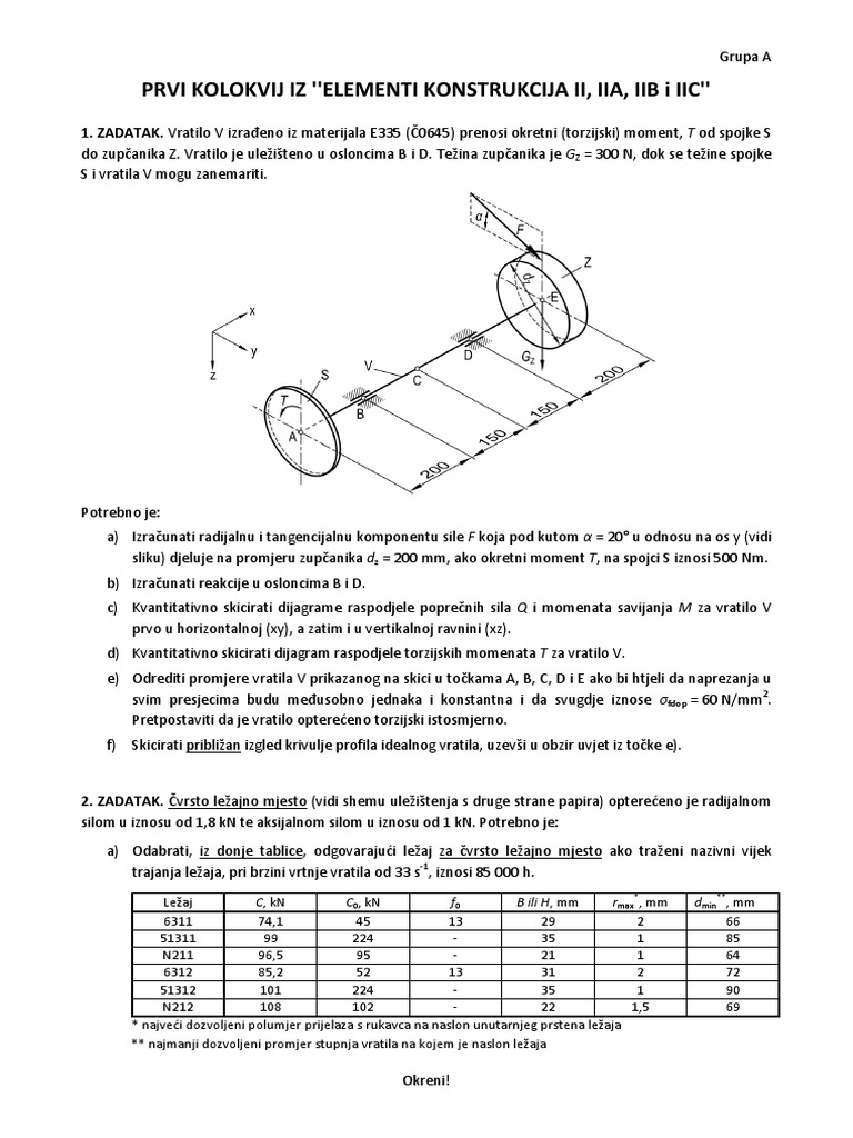 Kolokvij 2012-04-20 A Grupa (Elementi Konstrukcija II) PDF | PDF