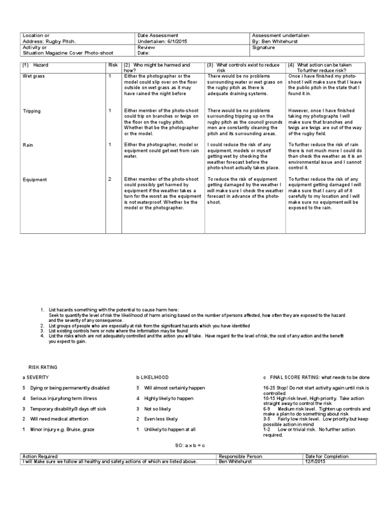 Risk Assesment For Rugby Pitch | PDF