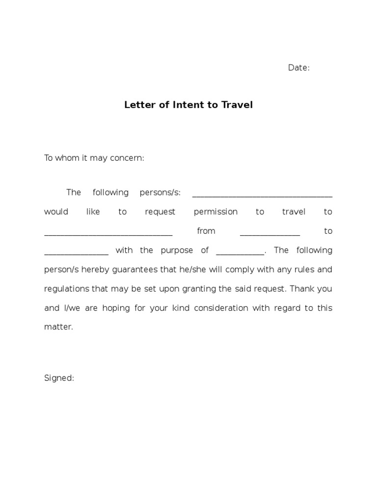 Letter of Intent To Travel | PDF
