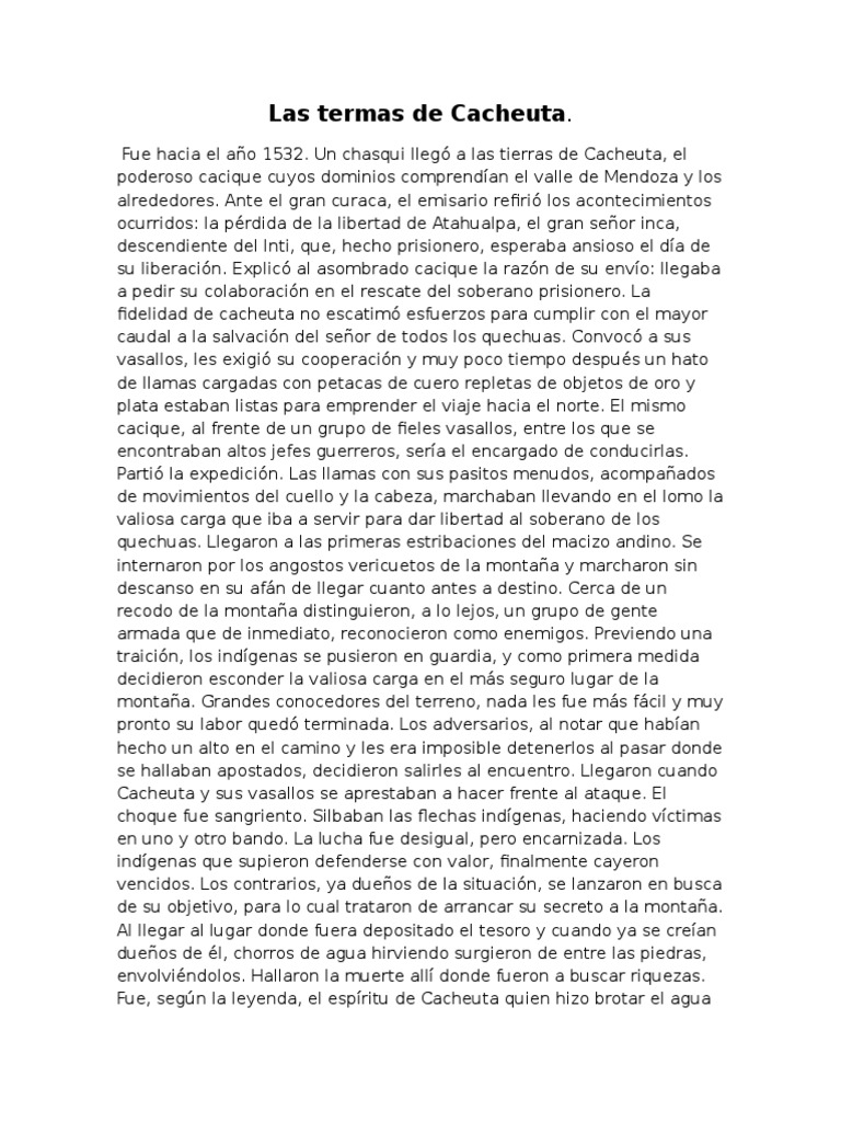 La leyenda de Cacheuta y sus termas | PDF | Fantasía | Conflicto armado