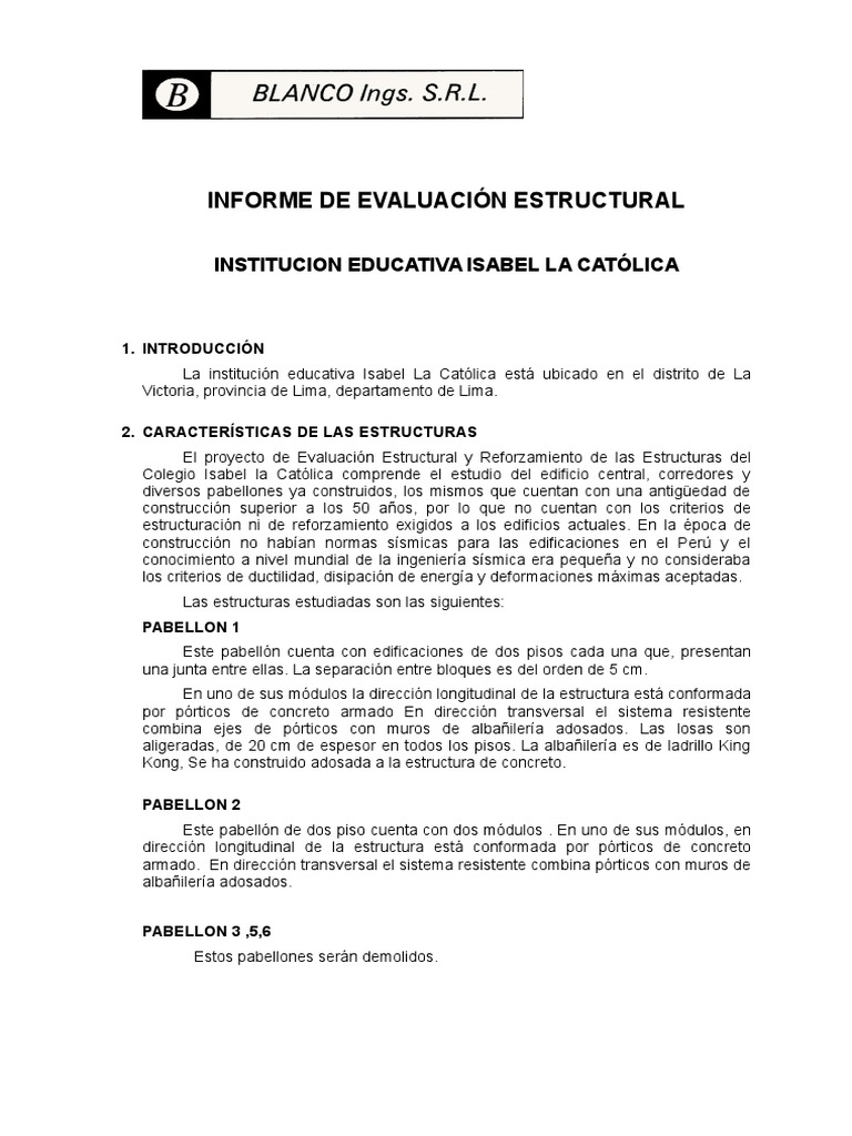 Informe de Evaluación Estructural Colegio Isabel La Católica, Lima ...