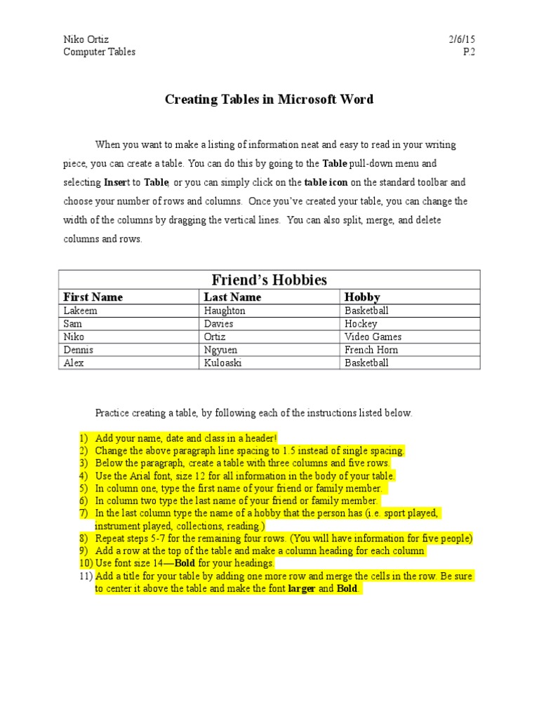 Creating Tables in Microsoft Word | PDF
