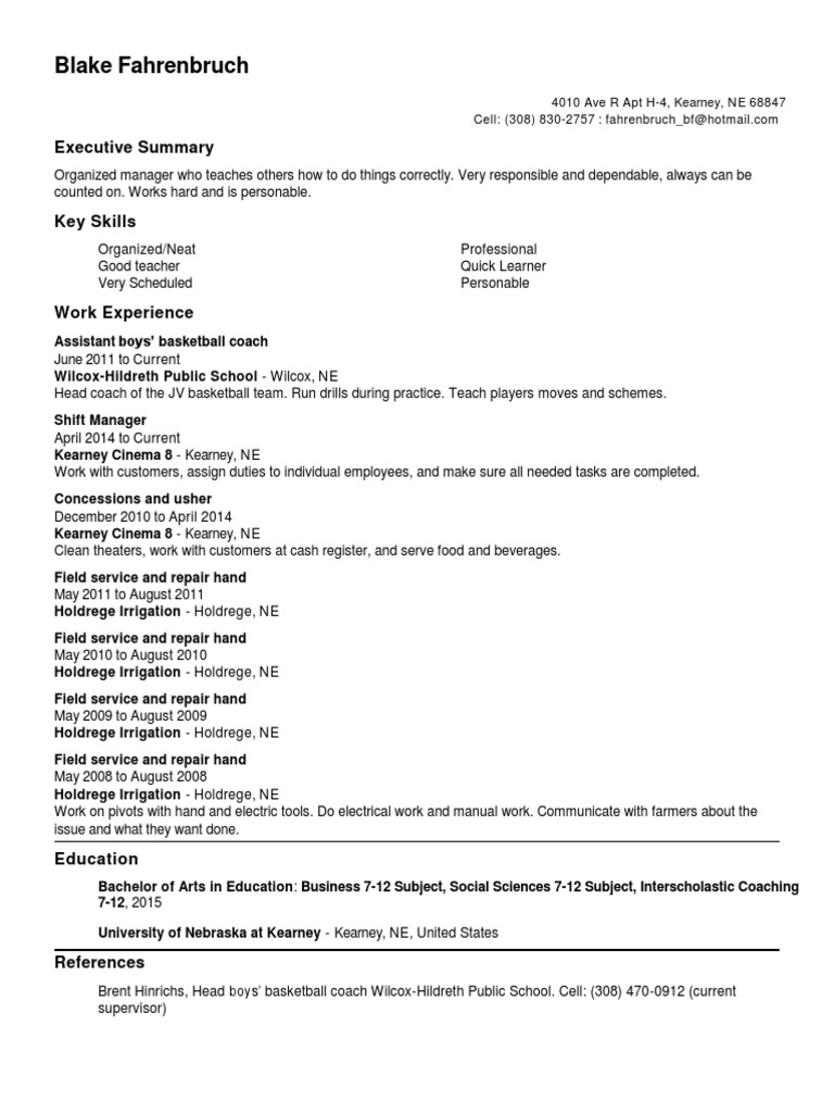 Blake Fahrenbruch Resume | PDF