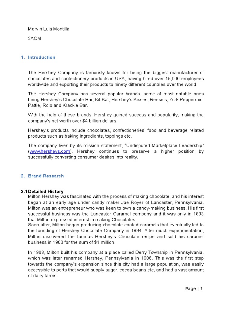 Hershey Company: History and Market Analysis | PDF | Chocolate ...