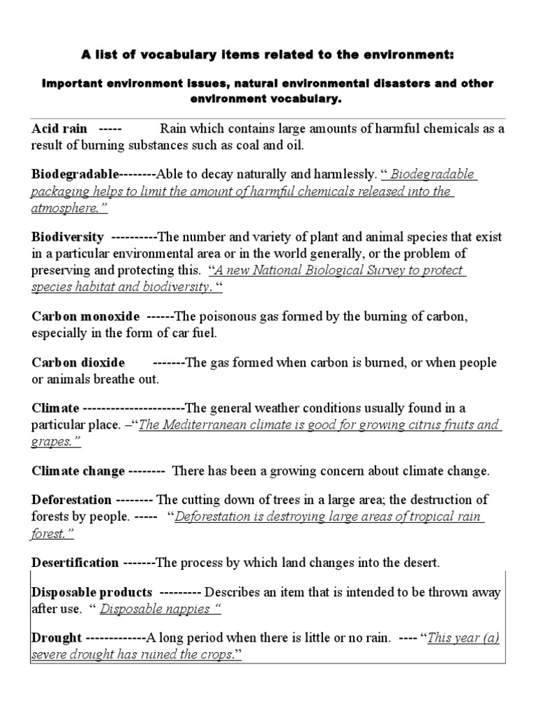 Environmental Vocabulary List | PDF | Natural Gas | Natural Environment