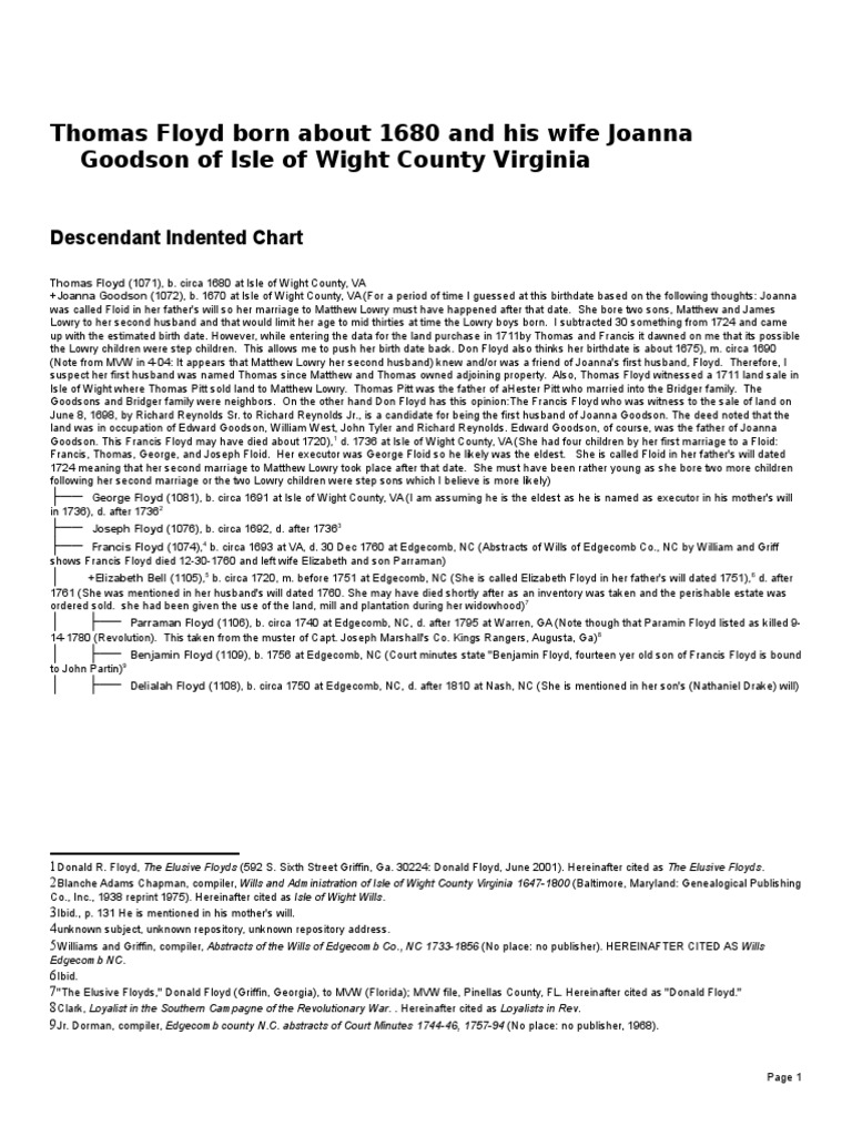 Thomas Floyd Joanna Goodman of Isle of Wight County Virginia | PDF