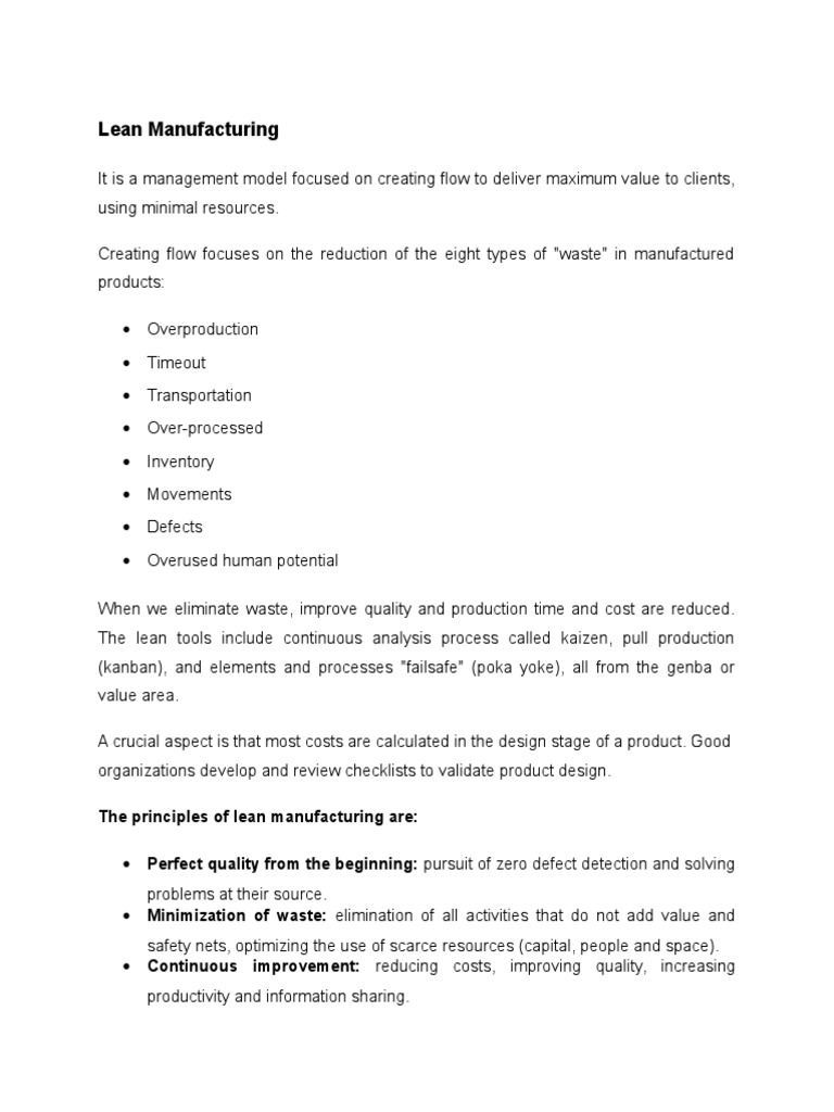 Lean Manufacturing, Summary | PDF | Lean Manufacturing | Systems Theory