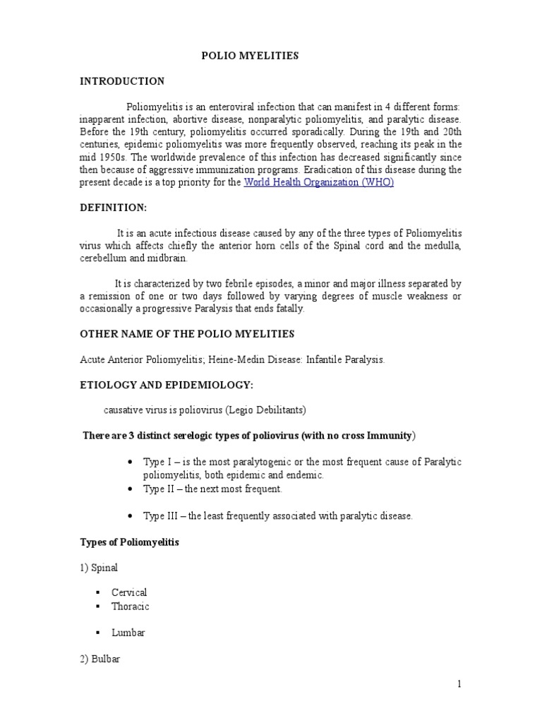A Comprehensive Overview of Poliomyelitis Including Its Etiology ...