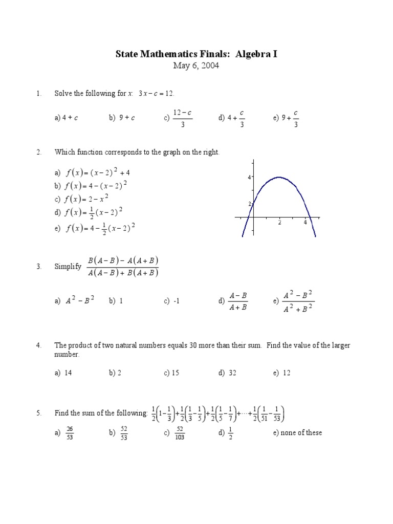 2004 Alg1 | PDF | Elementary Mathematics | Algebra