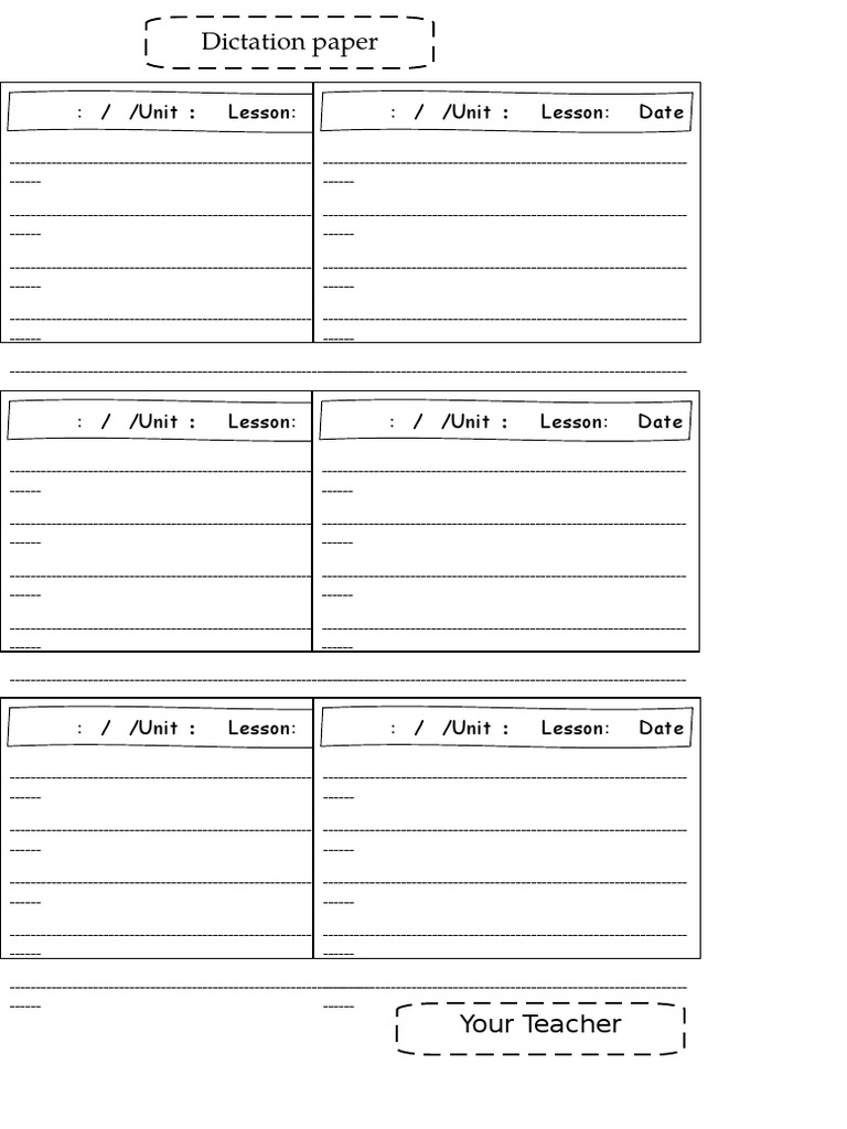 Dictation Paper: Unit: Lesson: Date: / / Unit: Lesson: Date | PDF