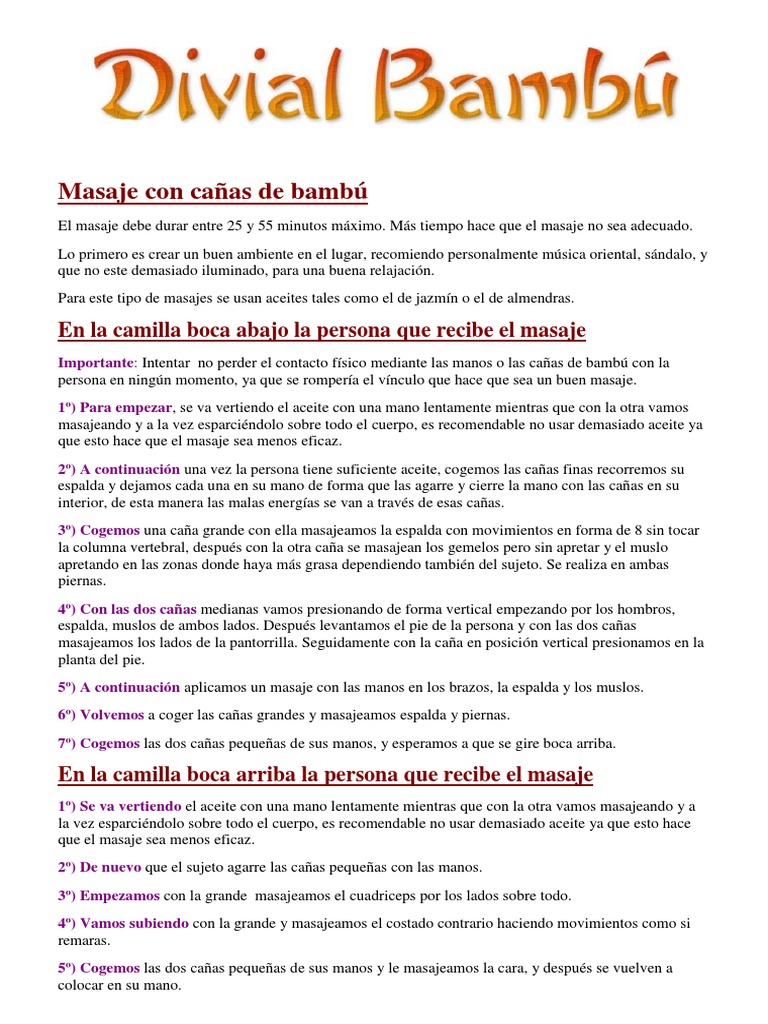 Masaje con Cañas de Bambú: Guía Paso a Paso | PDF | Masaje | Mano