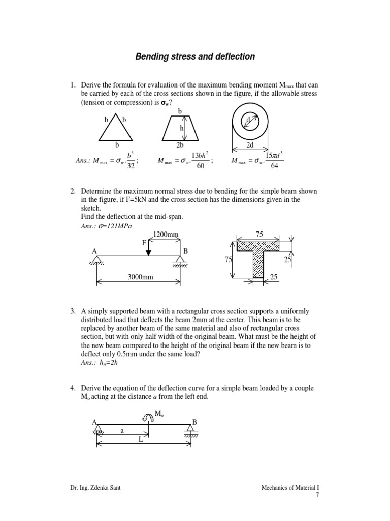 Tutorial Sheet-Bending Stress and Deflection | PDF | Beam (Structure) | Bending