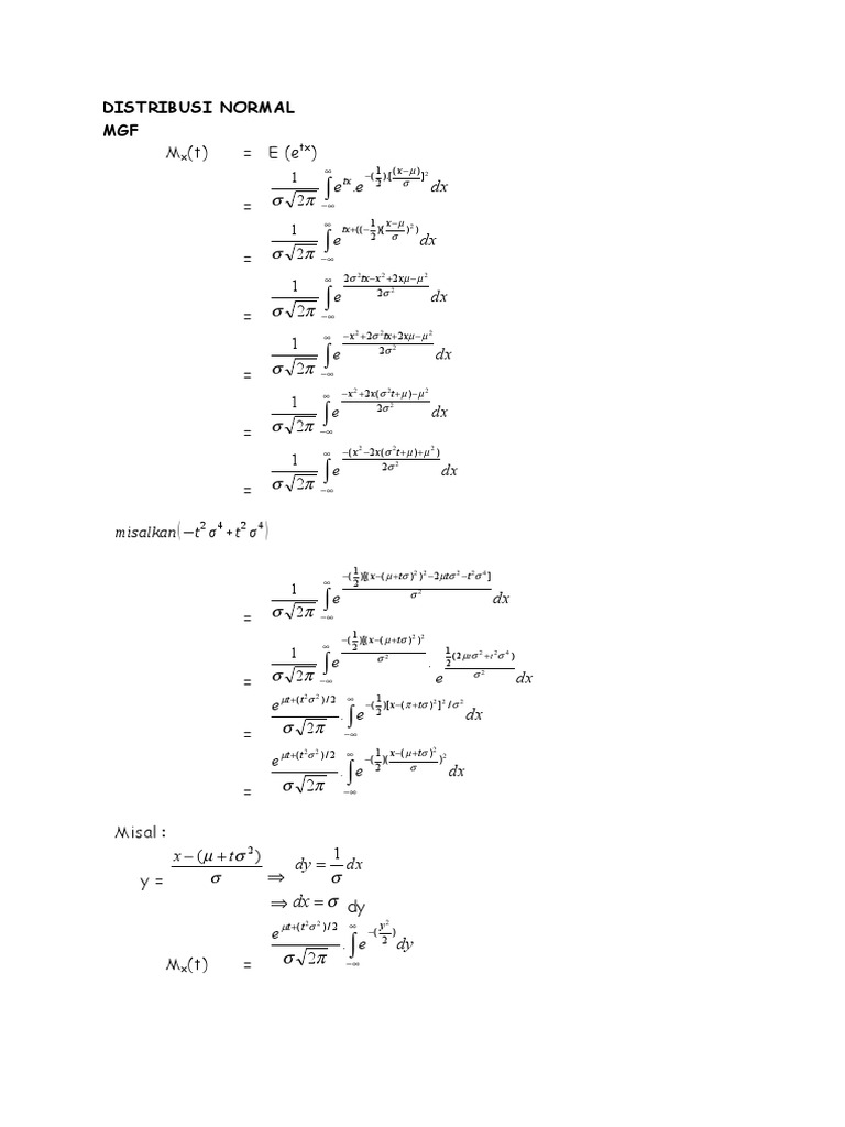 Distribusi Normal (Menentukan Mean (MGF) ) | PDF