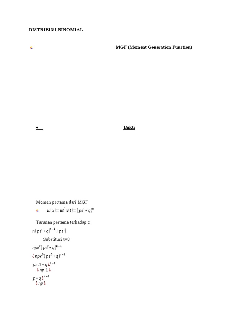 MGF Distribusi Binomial: Bukti Momen Pertama | PDF