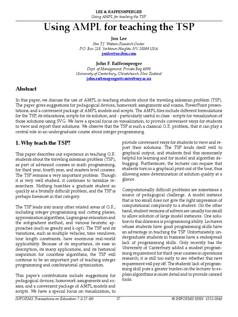 TSP Problem in AMPL | PDF | Linear Programming | Mathematical Optimization