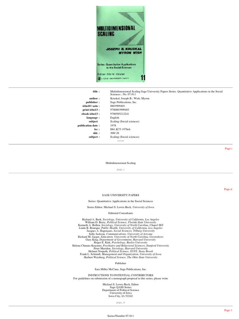 (Joseph B. Kruskal, Myron Wish) Multidimensional Scaling | PDF ...