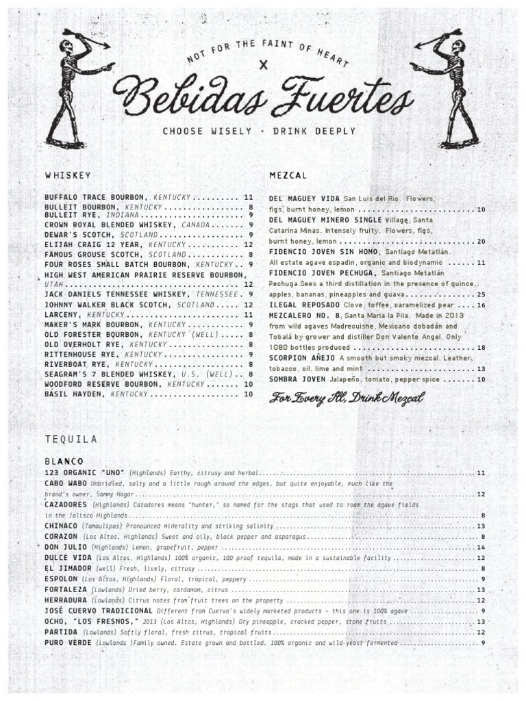 Superica Beverage Menu | PDF | Bourbon Whiskey | Distilled Drinks