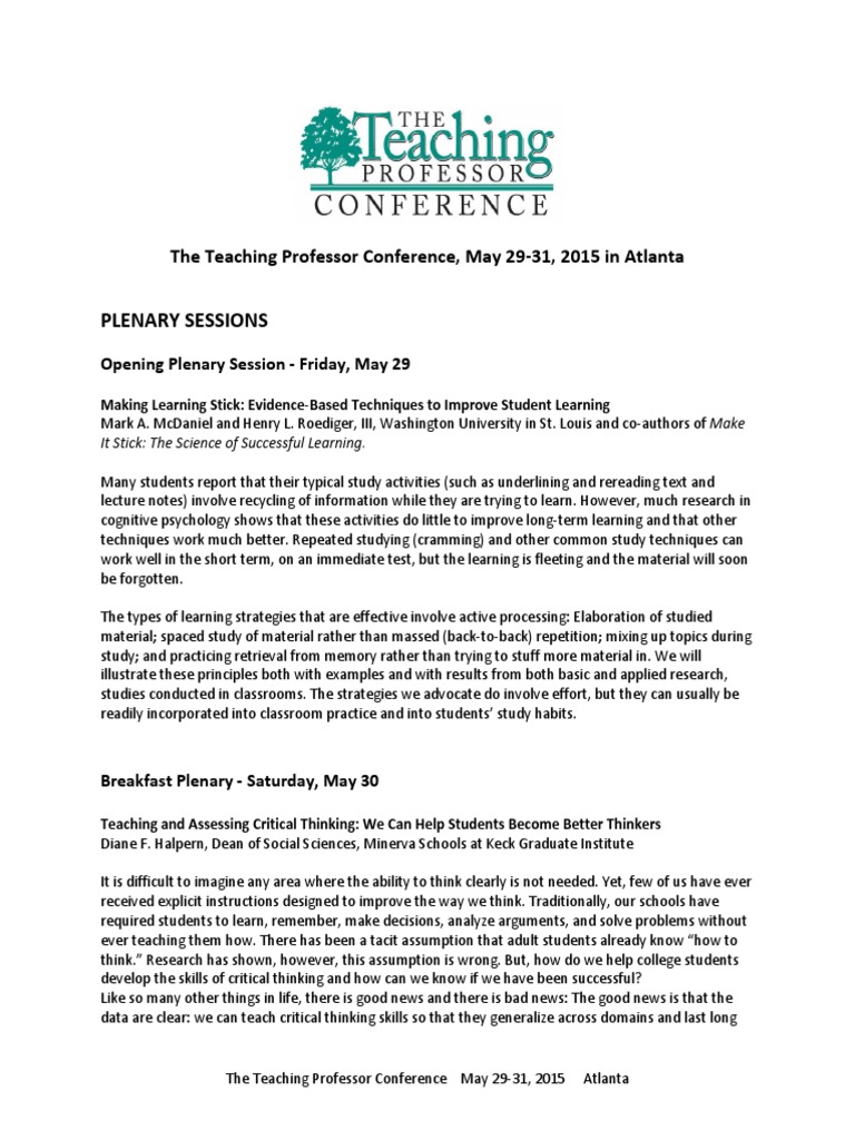 Teaching Professor Conference 2015 Session Descriptions Educational 