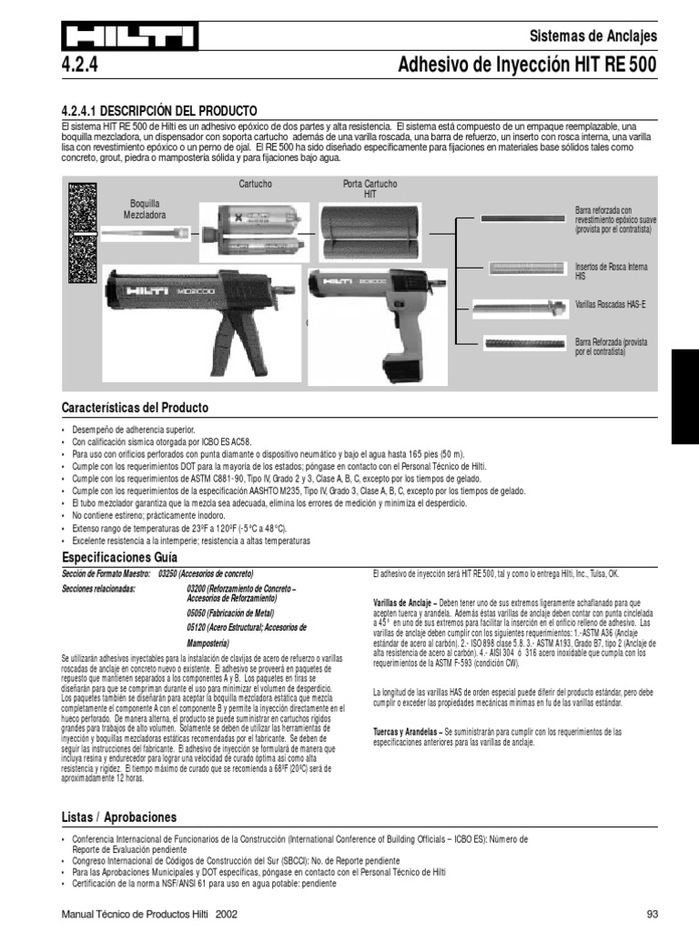 Ficha Técnica - Hilti RE-500 | Ácido | Hormigón