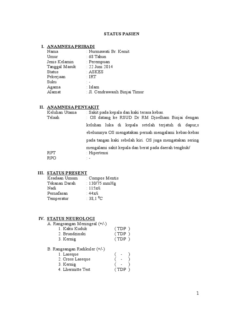 Laporan Kasus Stroke Non Hemoragik | PDF