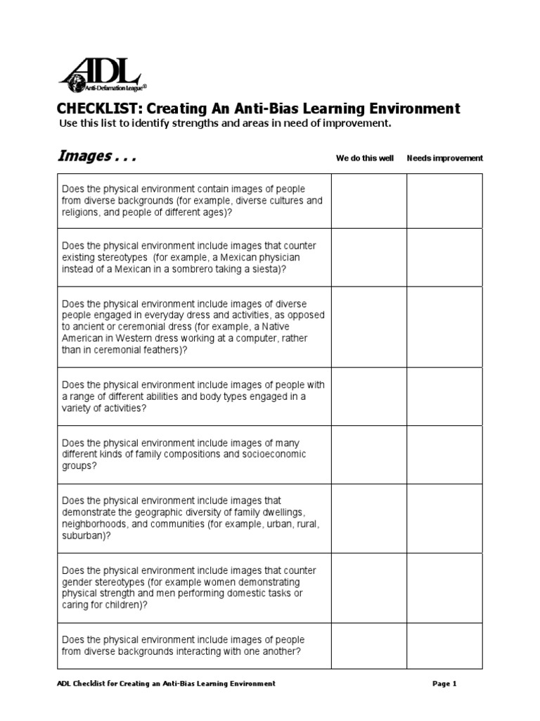 Educators' Anti-Bias Checklist | PDF | Curriculum | Stereotypes