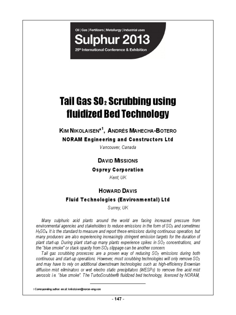 Tail Gas SO2 Scrubbing Using Fluidized Bed Technology | PDF